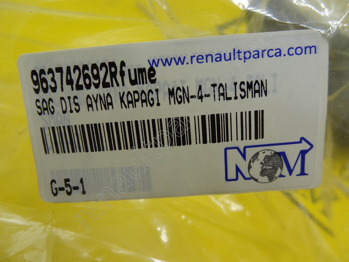 963742692R-SAĞ DIŞ AYNA KAPAĞI FÜME - NOM OTO